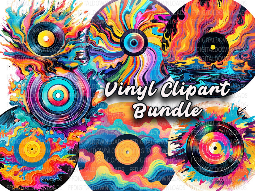 Vinyl Record Clipart Bundle, 7 High-quality Pngs, Psycheldic Vinyl ...