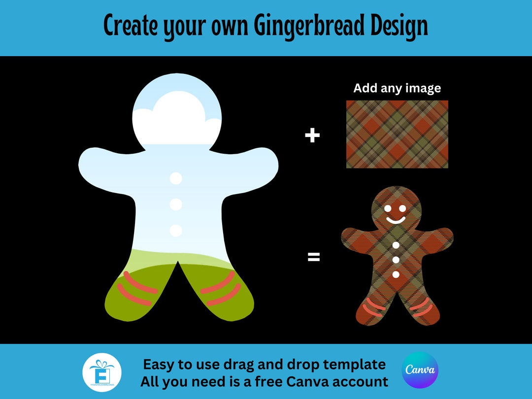 Gingerbread Man Clipart, Gingerbread Man Canva Frame, Drag and Drop ...