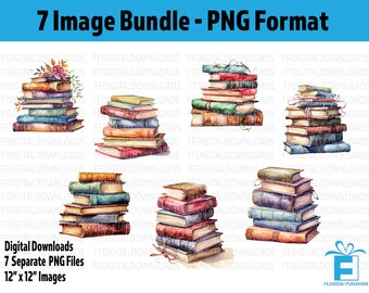 Watercolor Reading Clipart Books PNG Digital Files on a - Etsy
