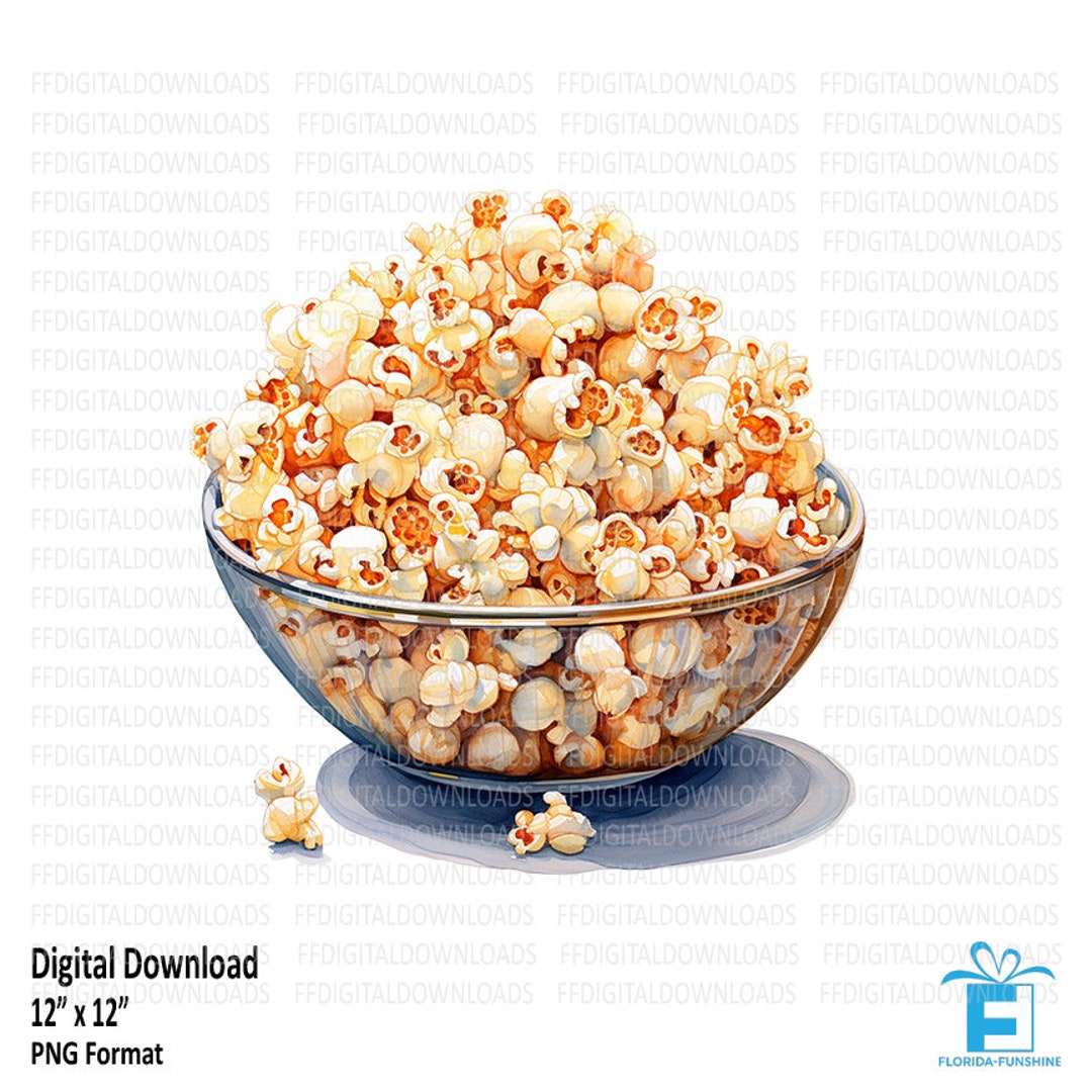 Popcorn Clipart, Popcorn PNG, Bowl of Popcorn Clipart, Digital Clipart ...
