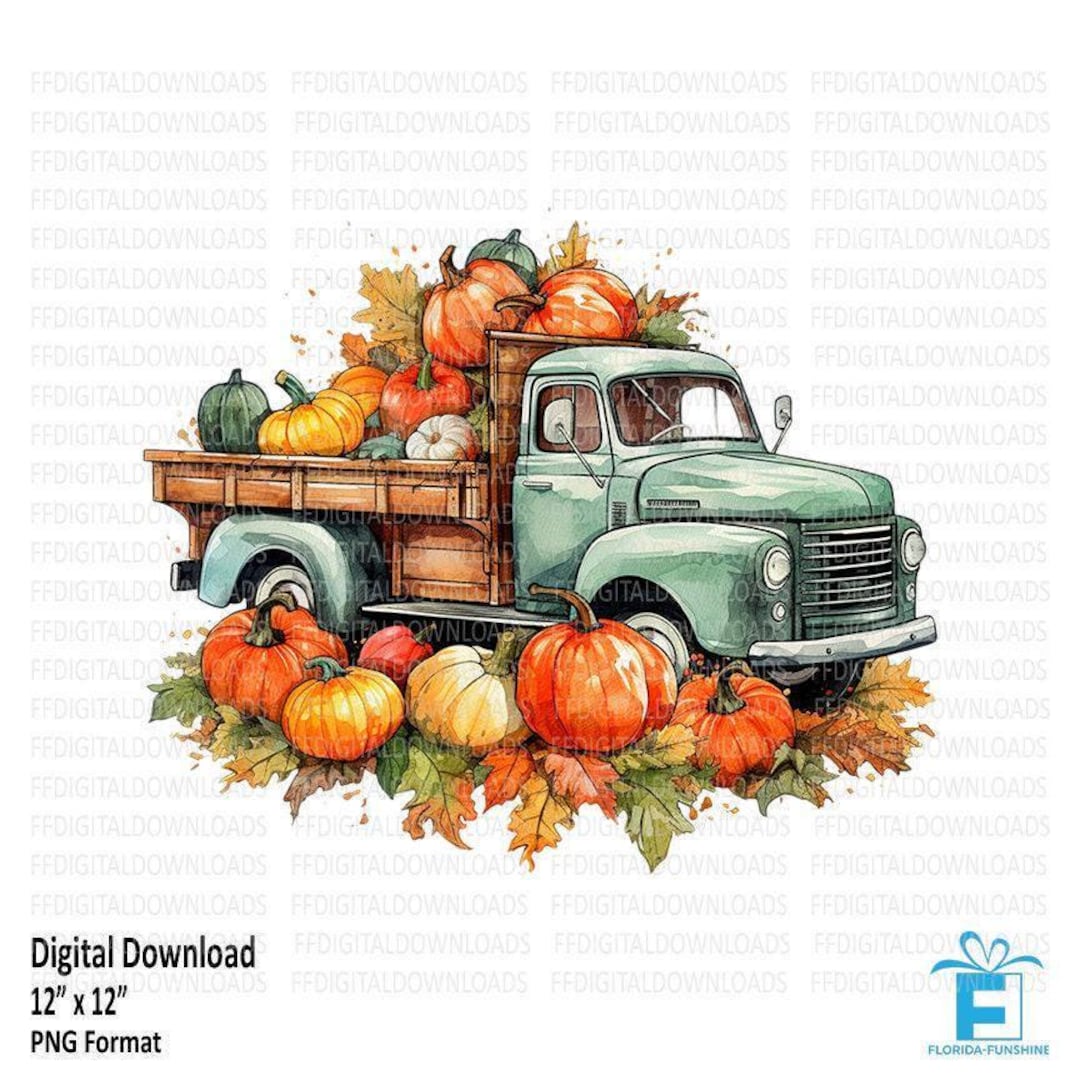 Vintage Truck With Pumpkins Clipart, Fall Clipart, PNG, Vintage Pickup ...