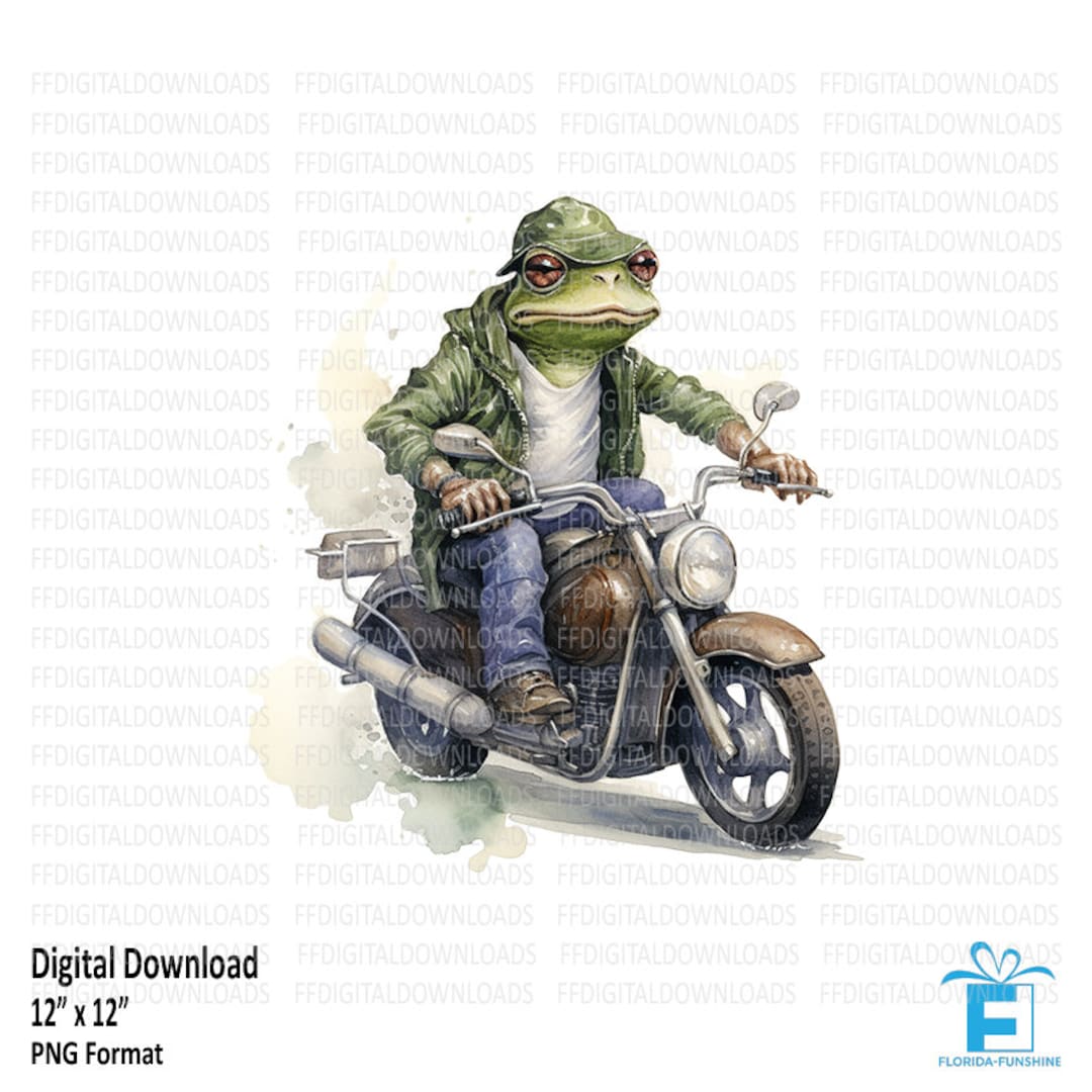 Frog on Motorcycle Clipart, Frog on Motorcycle PNG, Watercolor Frog on ...