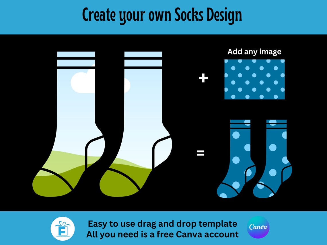 Socks Clipart, Socks Canva Frame, Drag and Drop Editable Canva Template ...