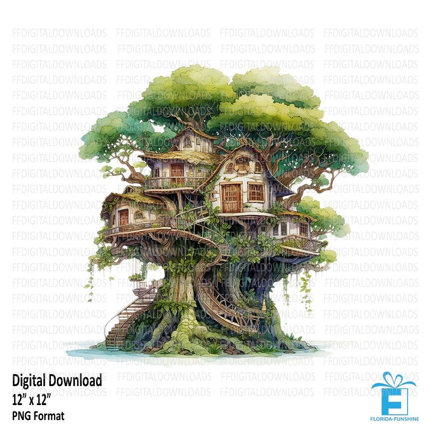 Treehouse Clipart Treehouse Png Watercolor Treehouse - Etsy