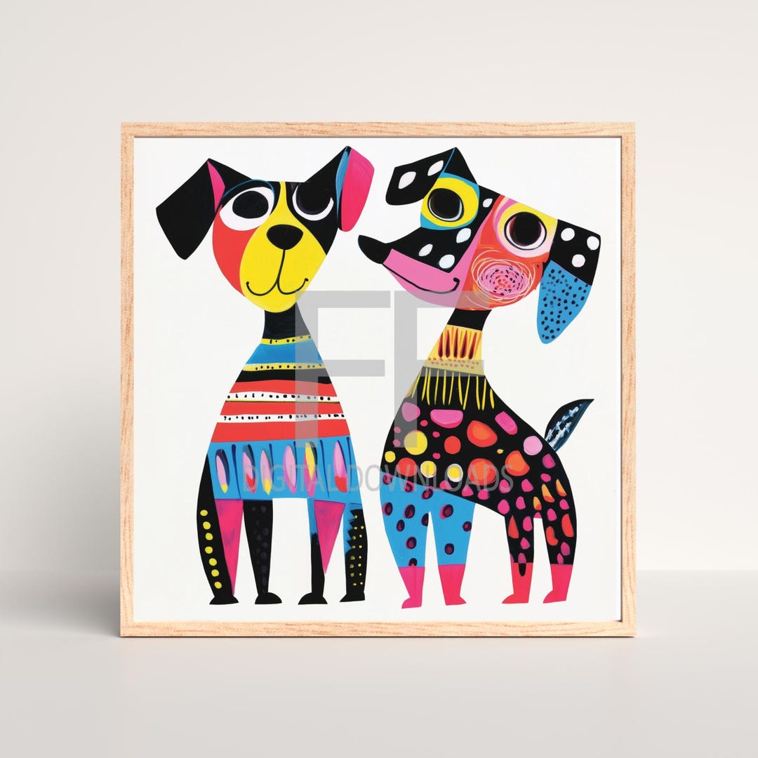 Dog Art PNG, Colorful Artwork of Whimsical Dogs, Digital Artwork ...