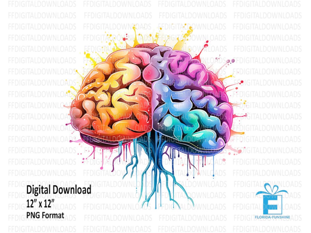 Colorful Brain Clipart, Brain PNG, Watercolor Brain, Brain Digital ...