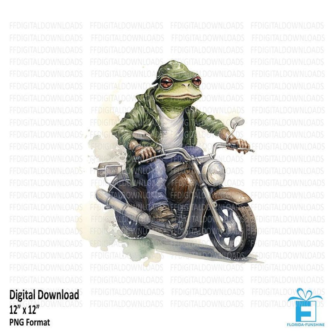 Frog on Motorcycle Clipart, Frog on Motorcycle PNG, Watercolor Frog on ...