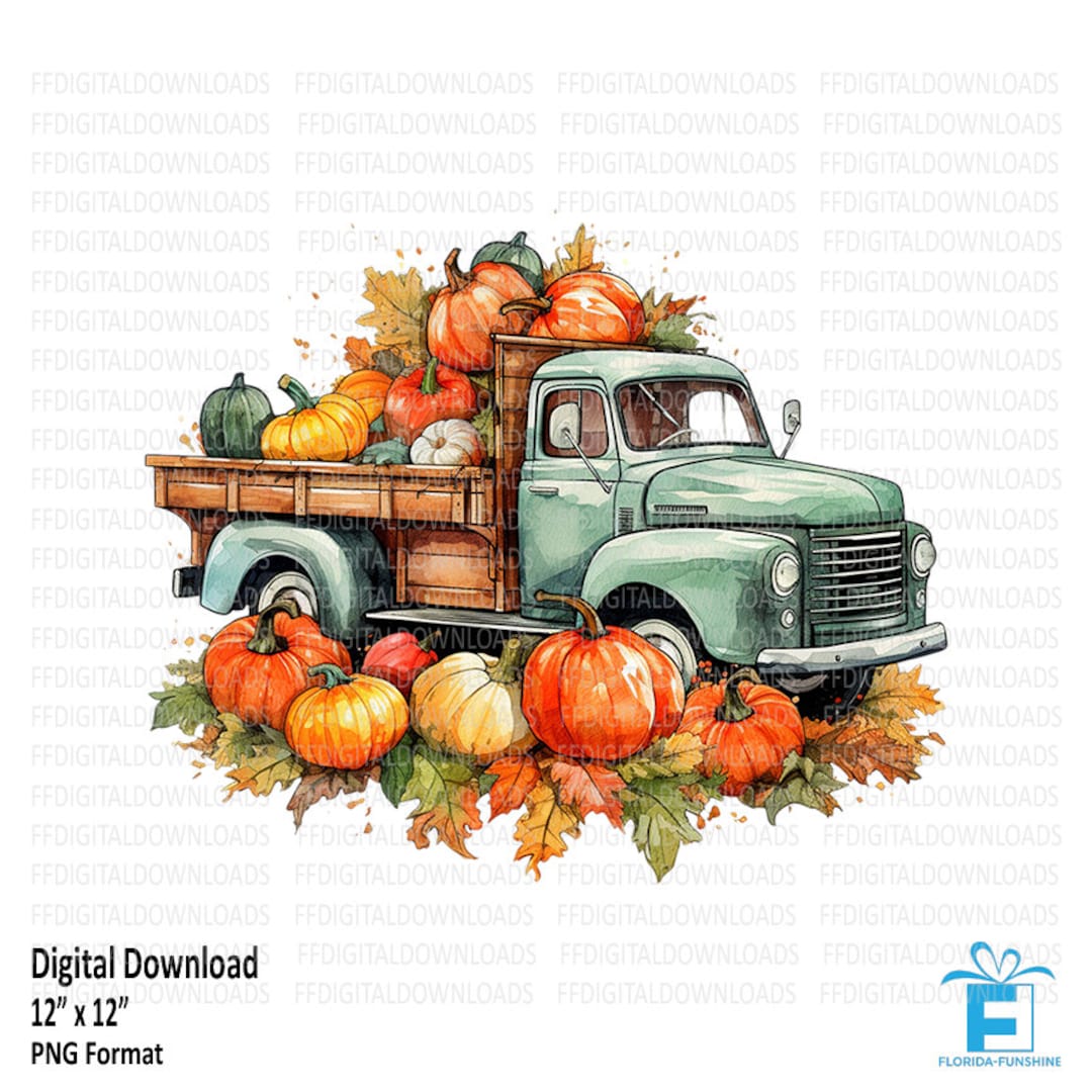 Vintage Truck With Pumpkins Clipart, Fall Clipart, PNG, Vintage Pickup ...