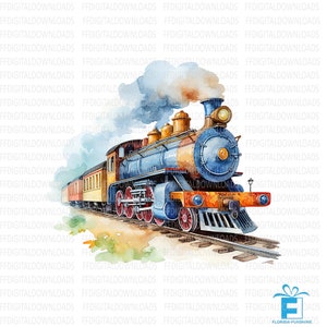 Train Clipart Bundle, 7 High-quality Pngs, Watercolor Train Clipart ...