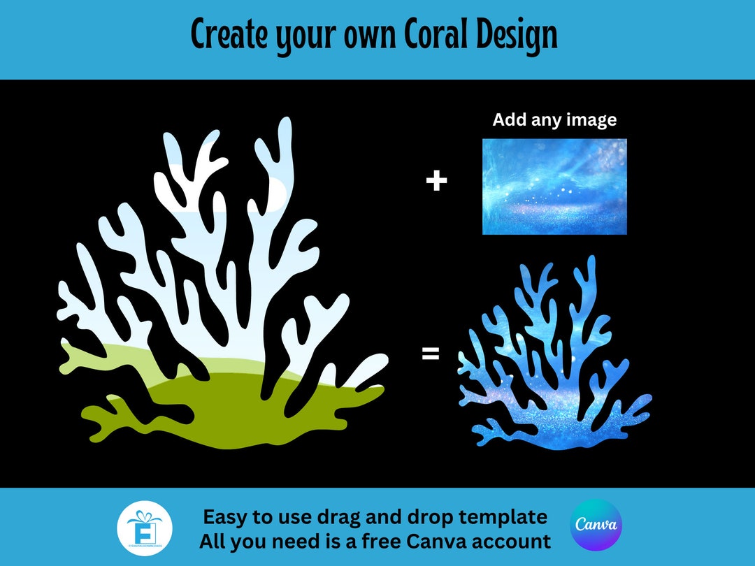 Coral Clipart, Coral Canva Frame, Drag and Drop Editable Canva Template ...