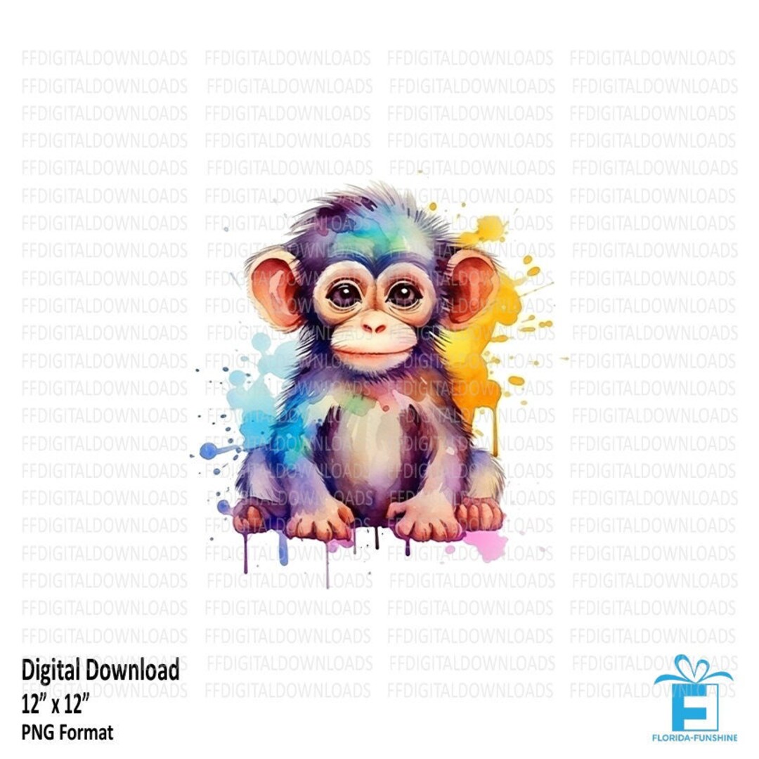 Baby Monkey PNG, Monkey PNG, Watercolor Monkey Clipart, Colorful Monkey ...