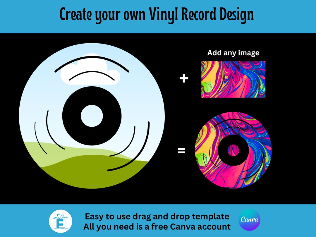 Vinyl Record Clipart, Vinyl Record Canva Frame, Drag and Drop Editable ...