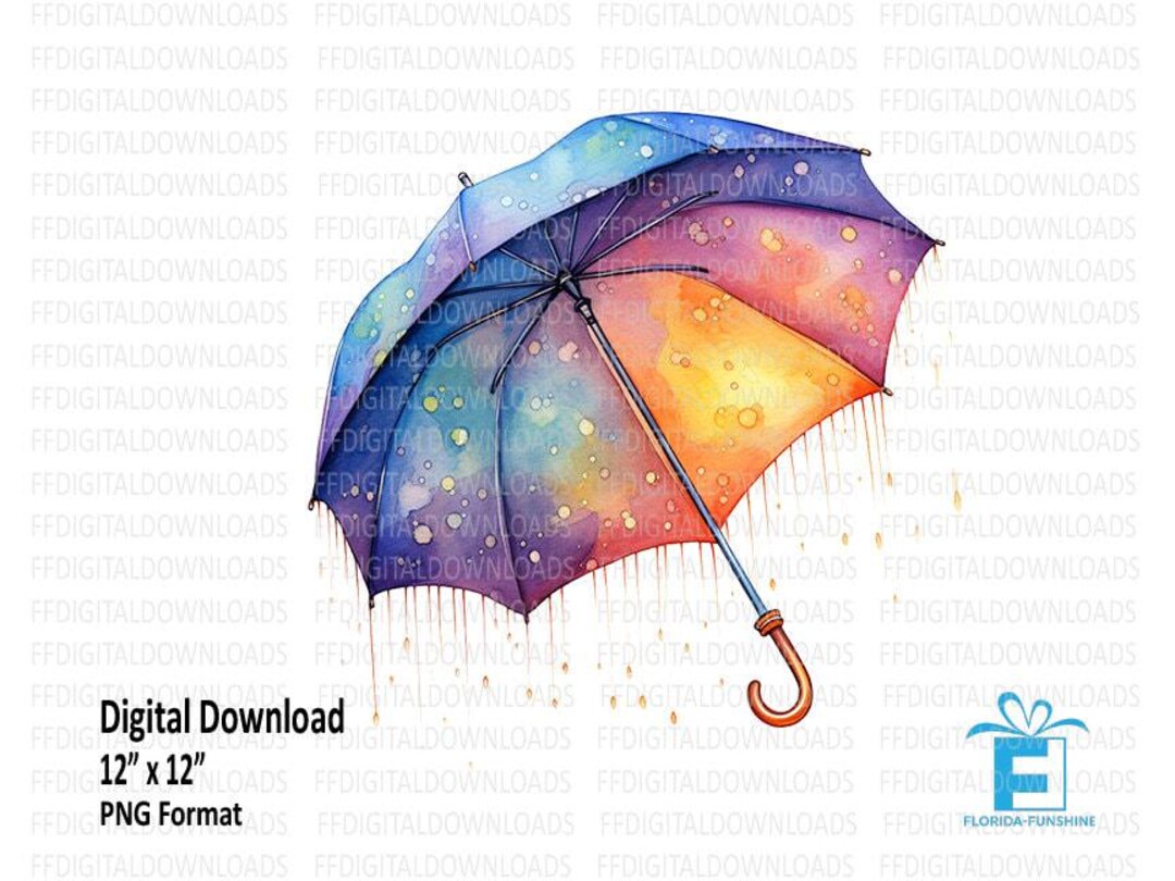 Umbrella Clipart, Umbrella PNG, Watercolor Umbrella, Colorful Umbrella ...