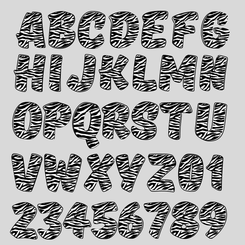 Zebra Letters, Zebra Print Alphabet Letters PNG Bundle, Hand Drawn ...