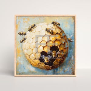 Bees With Beehive JPG, Bee Artwork, Digital Artwork, Printable Digital ...