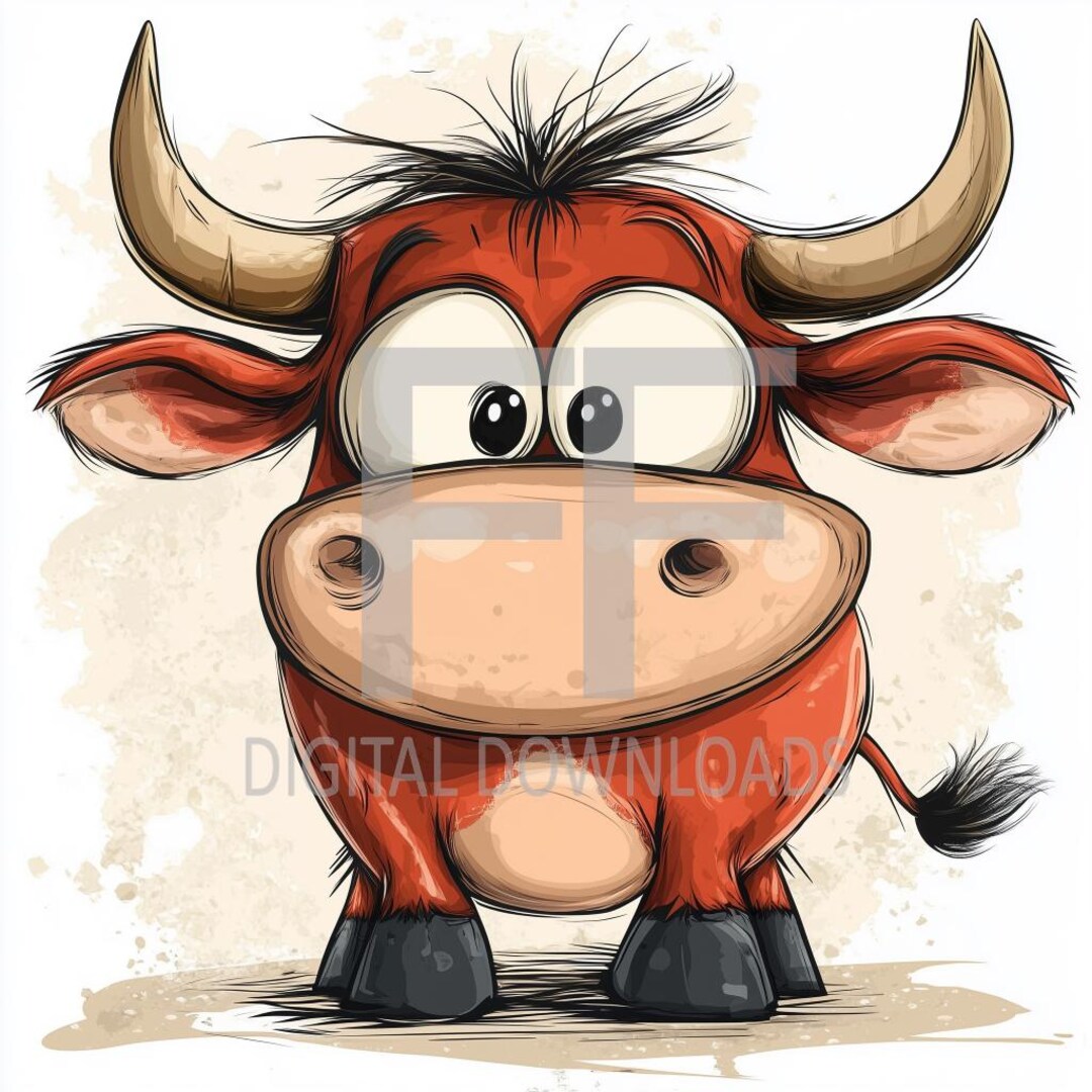 Bull JPG, Cartoon Bull, Digital Artwork, Printable Digital Download ...