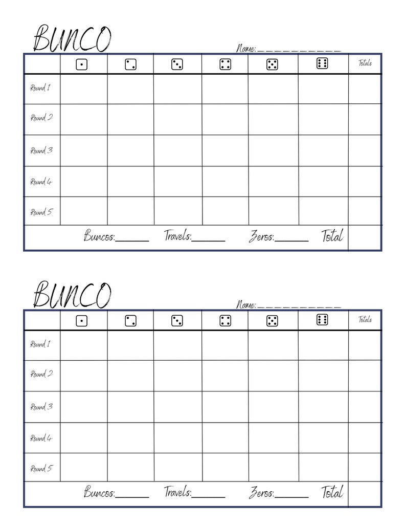 Quick Print Easy Bunco Sheet - Etsy