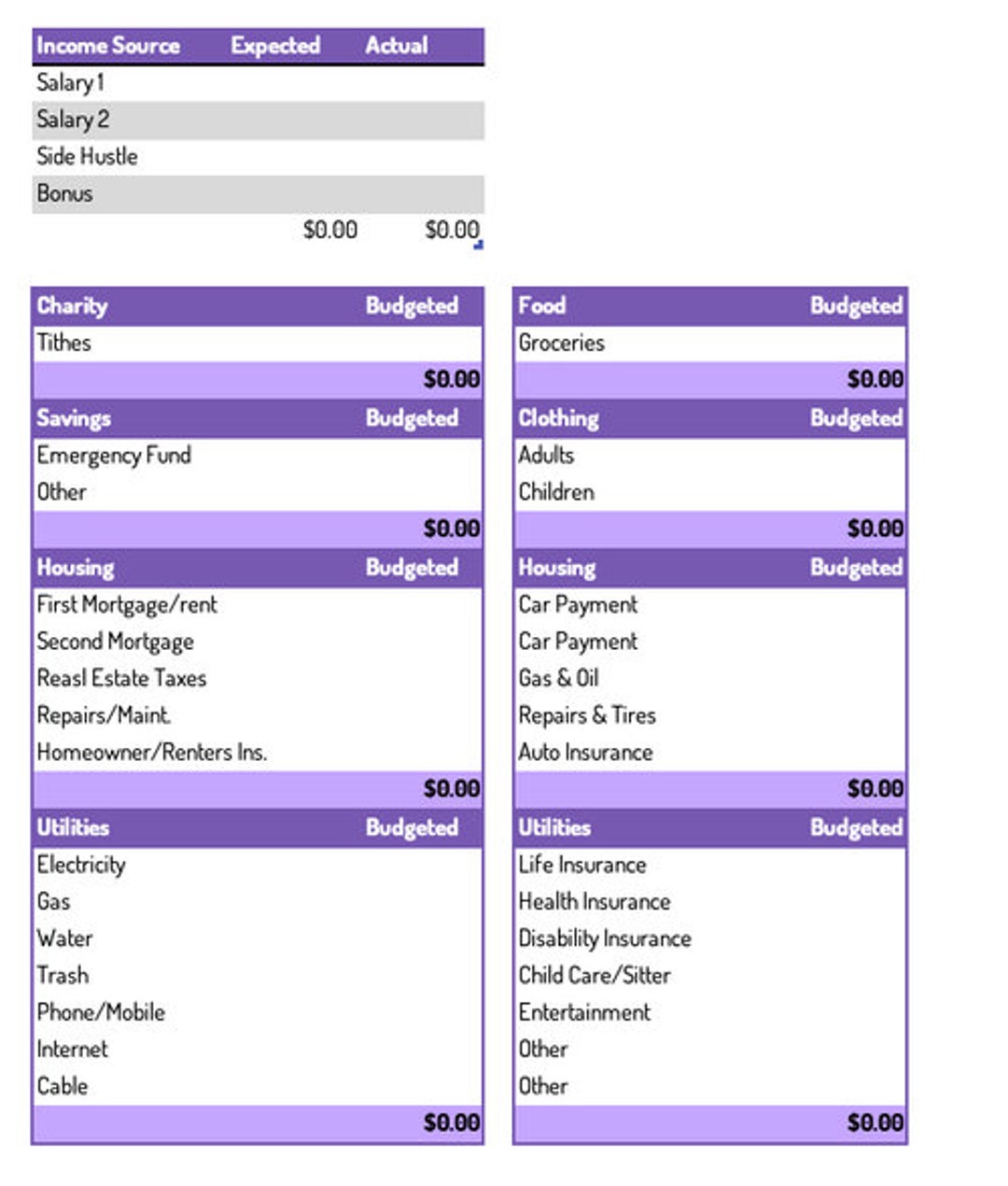 Dave Ramsey Quick Start Budget Template Etsy Dave Ramsey Quick Start Budget Template Etsy