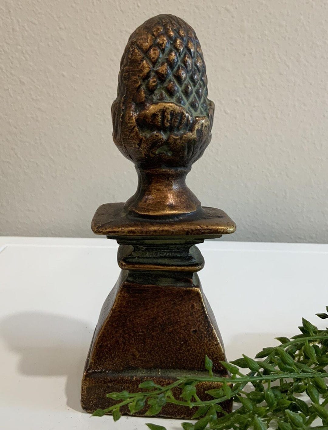 Vtg Ornate Gold Bronze Green Metal Acanthus Leaf Round Domed Finial ...