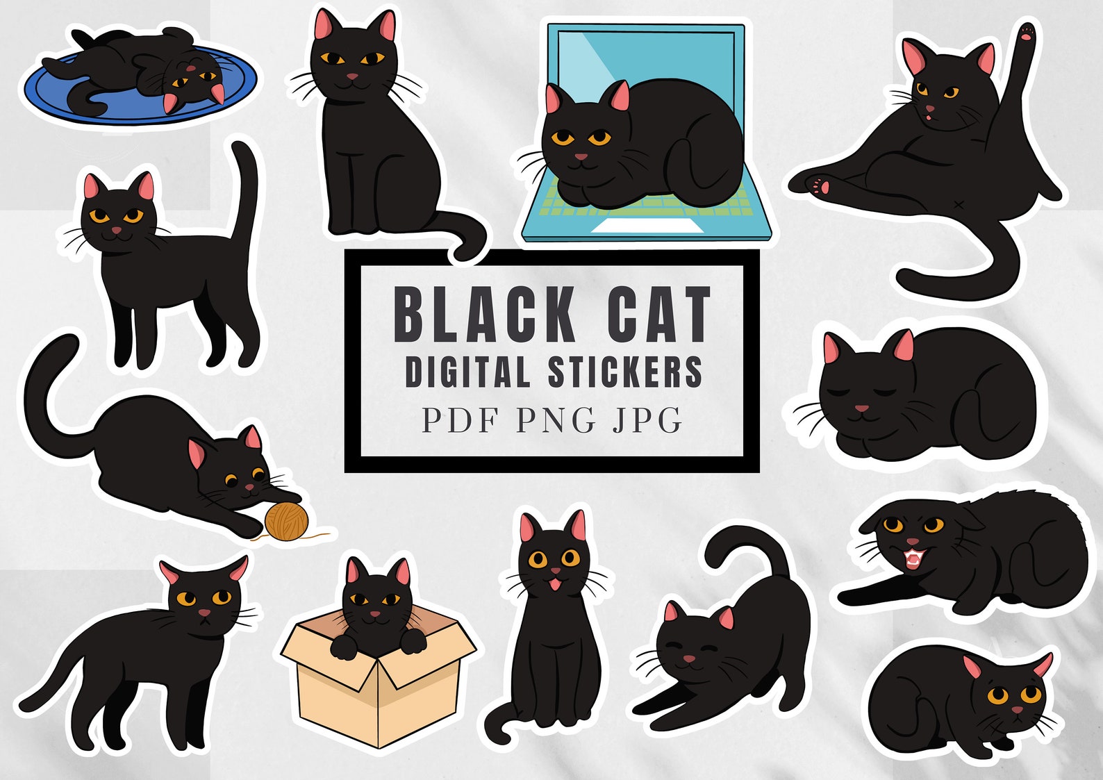 Black Cat Printable Stickers Bundle Designs, Digital Printable Stickers ...