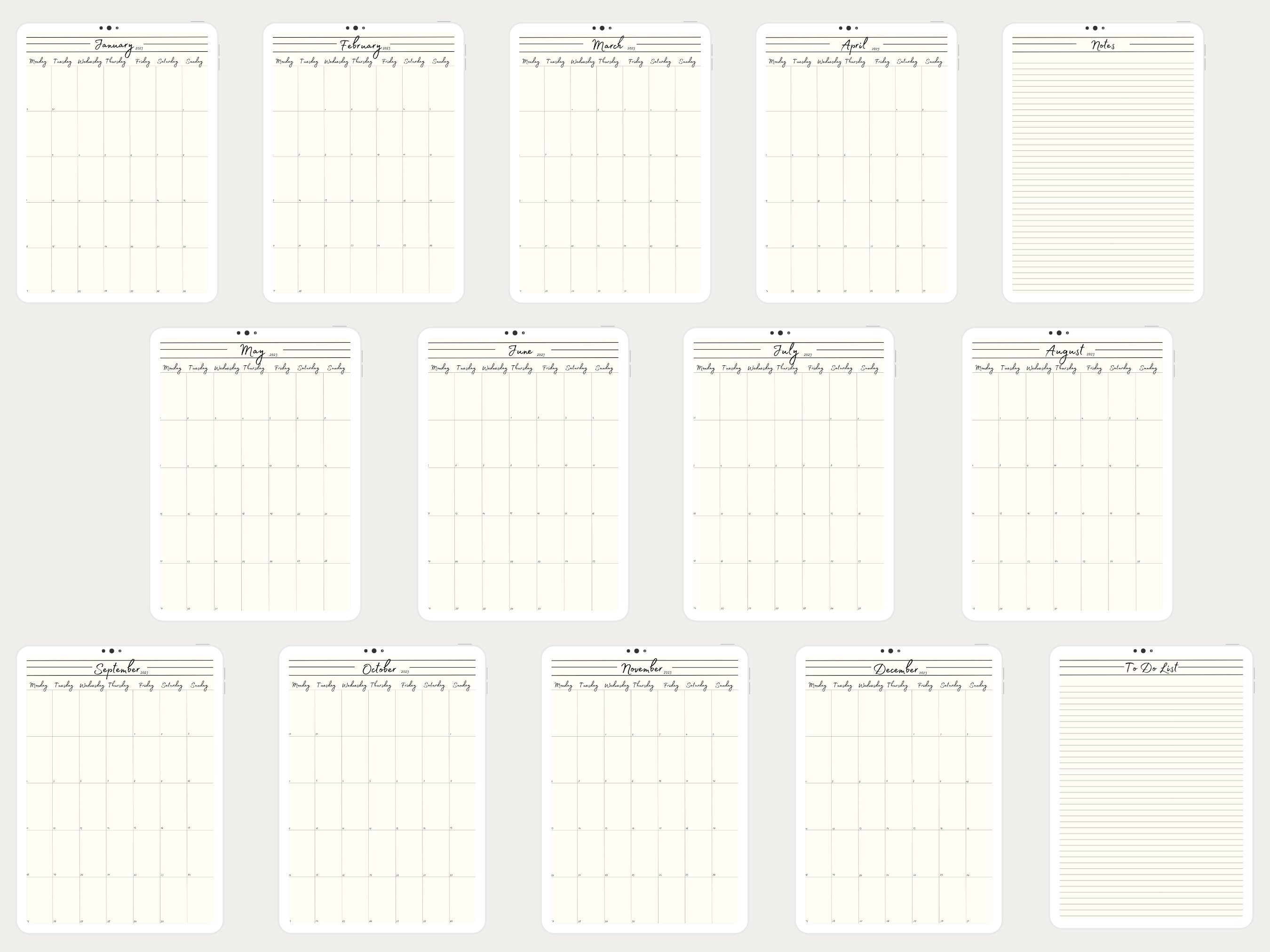 Vintage 2023 Monthly Digital Planner A4 Size in PDF Printable Calendar ...
