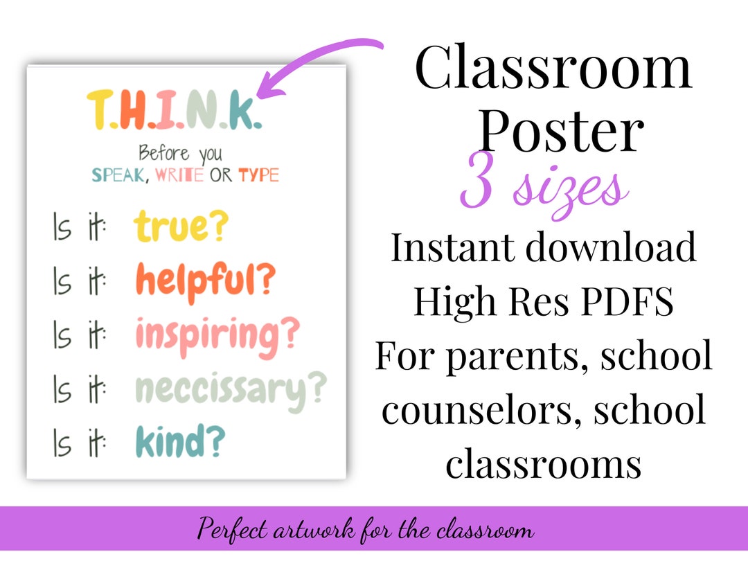THINK Social Skills Classroom Poster: Therapy Office Decor (digital ...