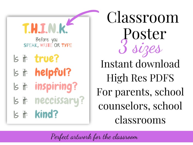 THINK Social Skills Classroom Poster: Therapy Office Decor (digital ...