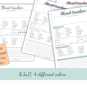 Daily Mood Tracker Journal Printable Therapy Worksheets 4 Colors School ...