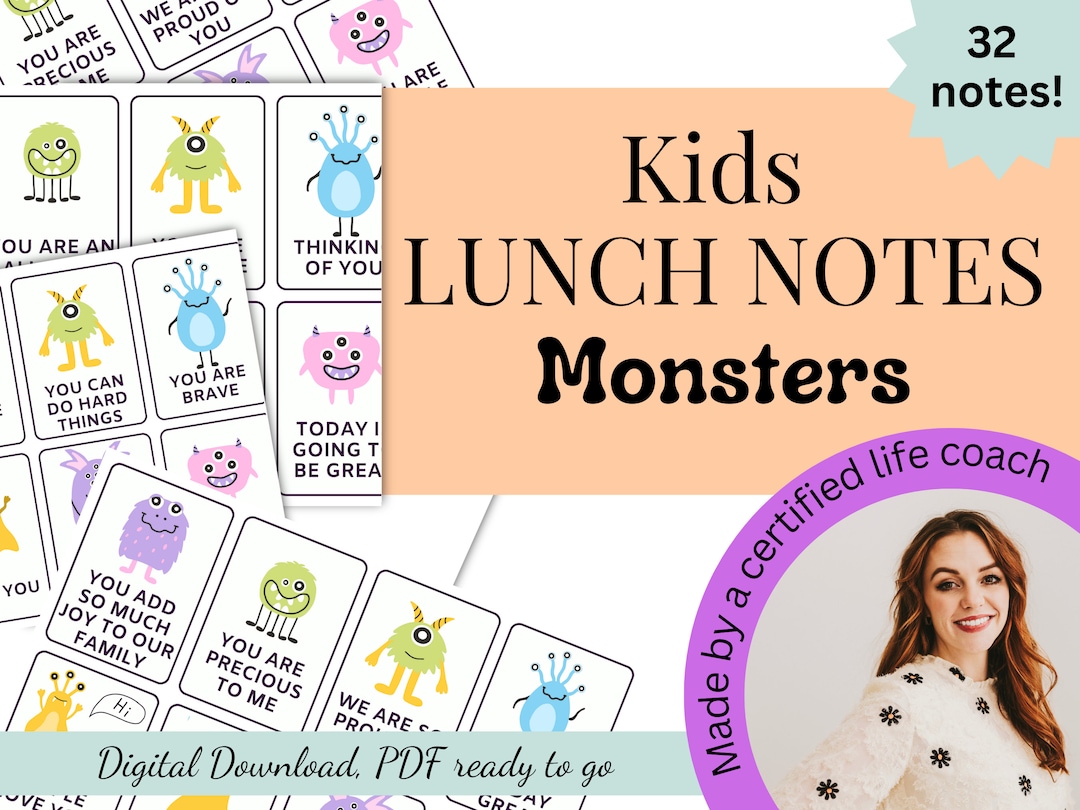 Printable Lunch Box Notes for Kids | Monster-themed School Lunch Notes ...