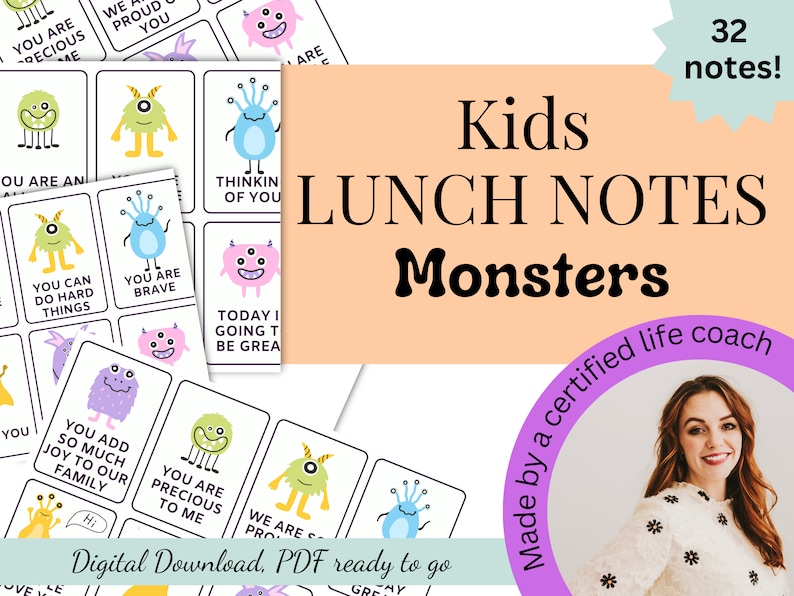 Monster Lunch Box Notes for Kids: 32 Printable Affirmation Cards ...