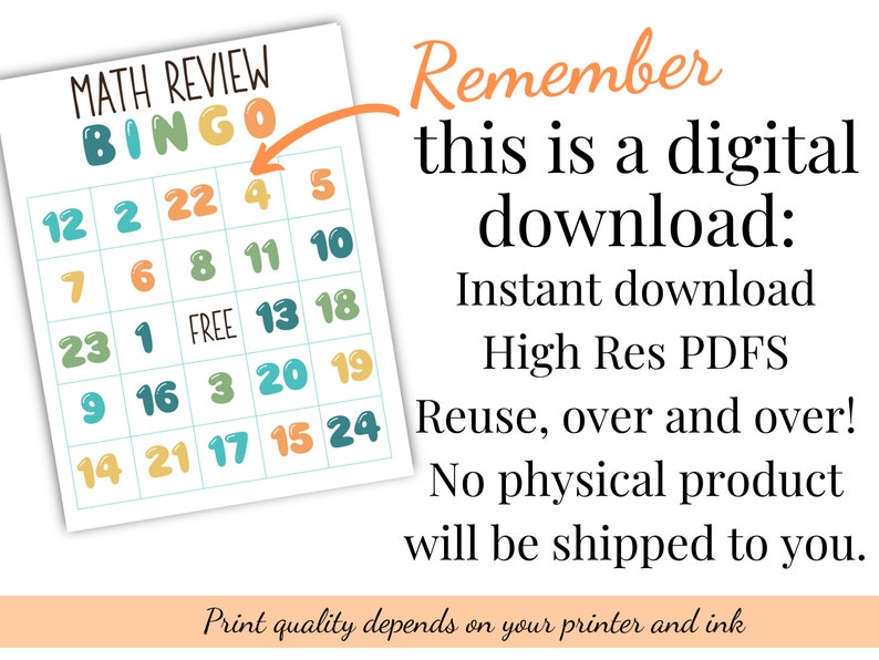 Math BINGO Cards Printables School Party Game 1st Grade Math Bingo ...