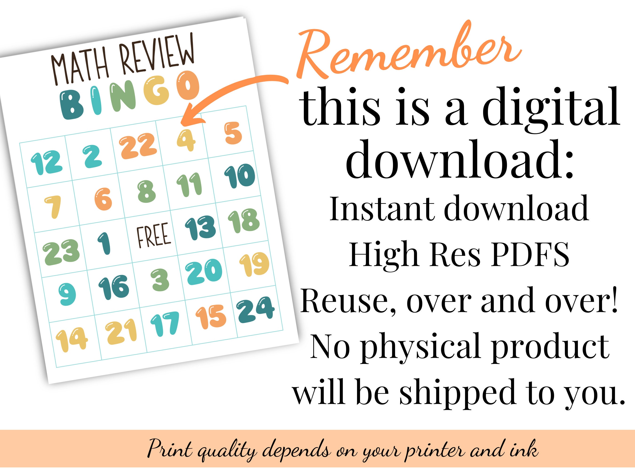 Math BINGO Cards Printables School Party Game 1st Grade Math Bingo ...