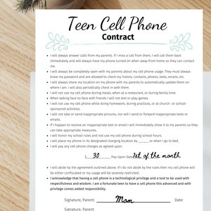 Teen Cell Phone Contract Template: Family Technology Rules (PDF) - Etsy