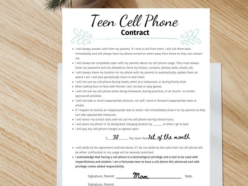 Teen Cell Phone Contract Template: Family Technology Rules (PDF) - Etsy
