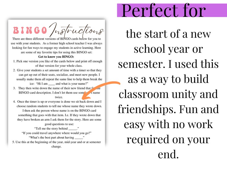 High School Back to School BINGO Cards Printable Get to Know You ...