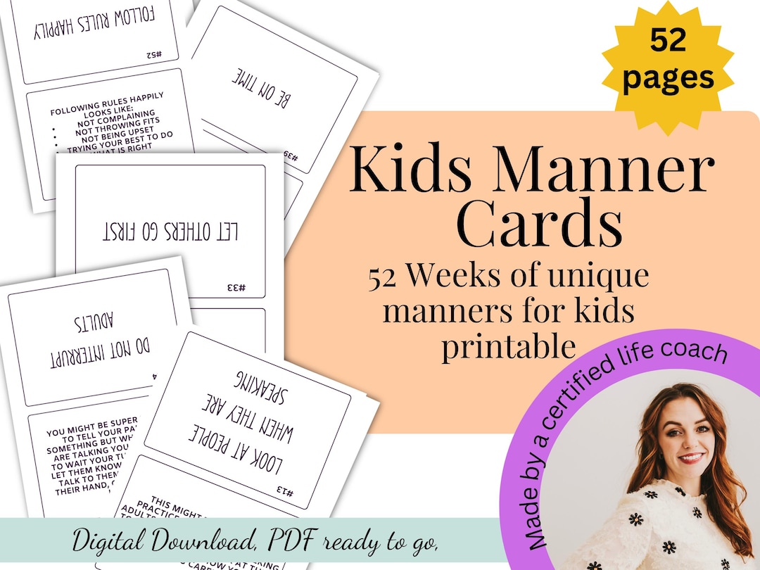 Kids Manners Cards: 52-week Family Etiquette Lessons (printable PDF) - Etsy