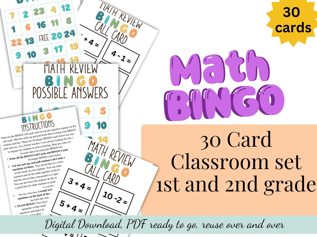 Math BINGO Cards Printables School Party Game 1st Grade Math Bingo ...