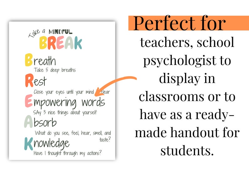 Kids Mindfulness Poster Teacher Classroom Mindfulness Artwork Digital ...