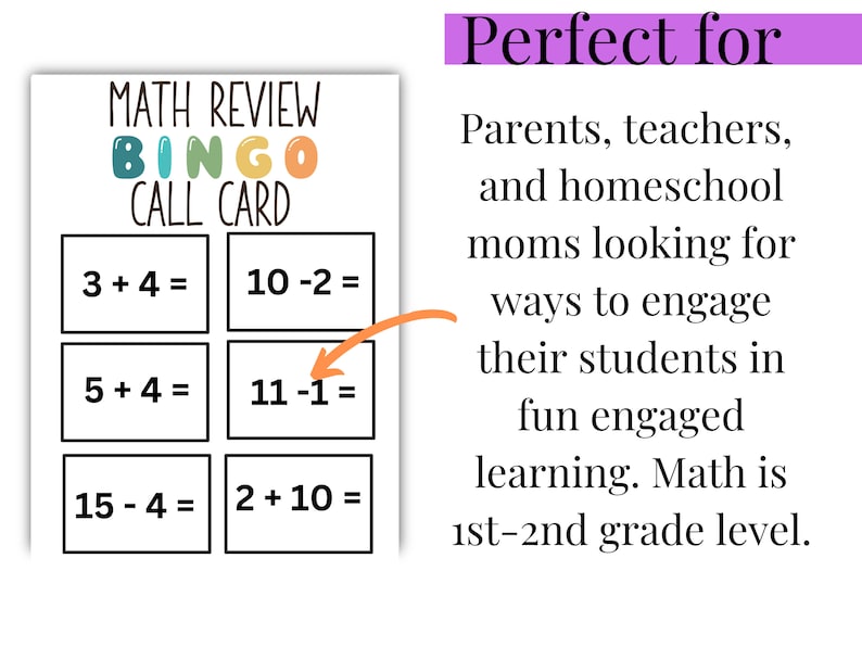 Math BINGO Cards Printables School Party Game 1st Grade Math Bingo ...