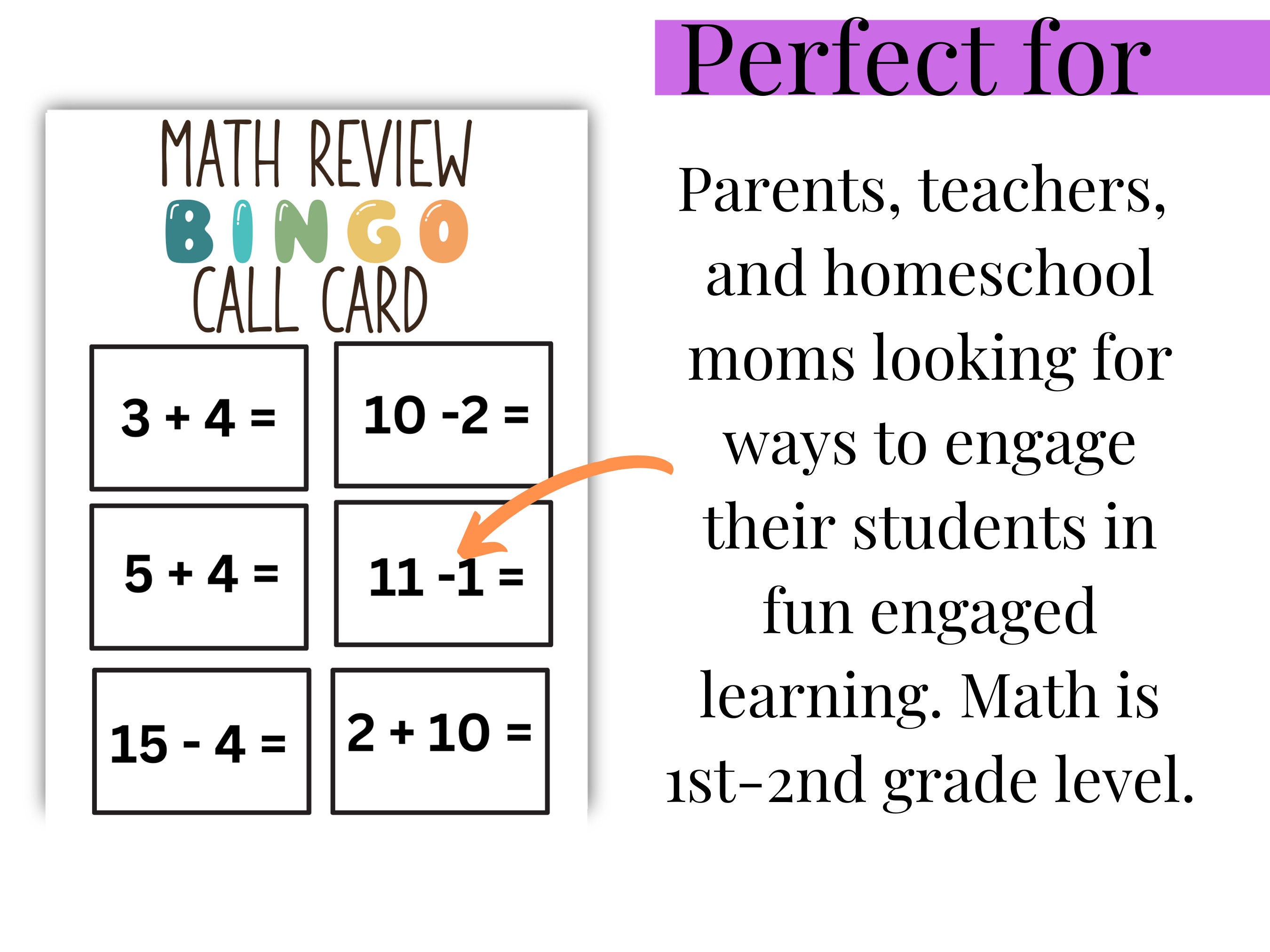 Math BINGO Cards Printables School Party Game 1st Grade Math Bingo ...