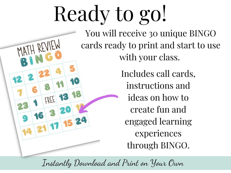Math BINGO Cards Printables School Party Game 1st Grade Math Bingo ...