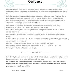 Teen Cell Phone Contract Template: Family Technology Rules (PDF) - Etsy