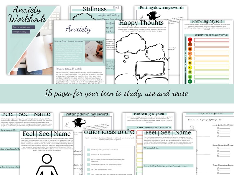 Mental Health Worksheets for Teens Anxiety Workbook for Teens Digital ...