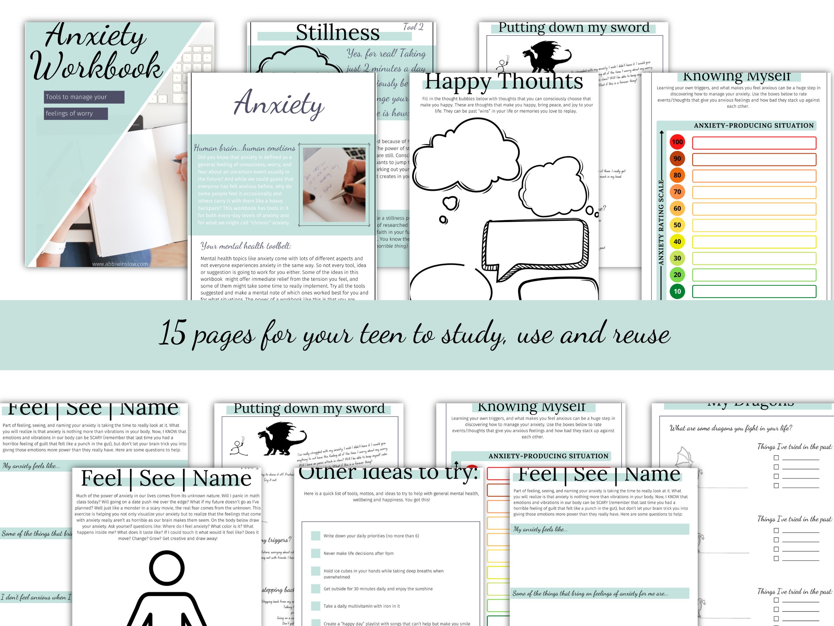Mental Health Worksheets for Teens Anxiety Workbook for Teens Digital ...