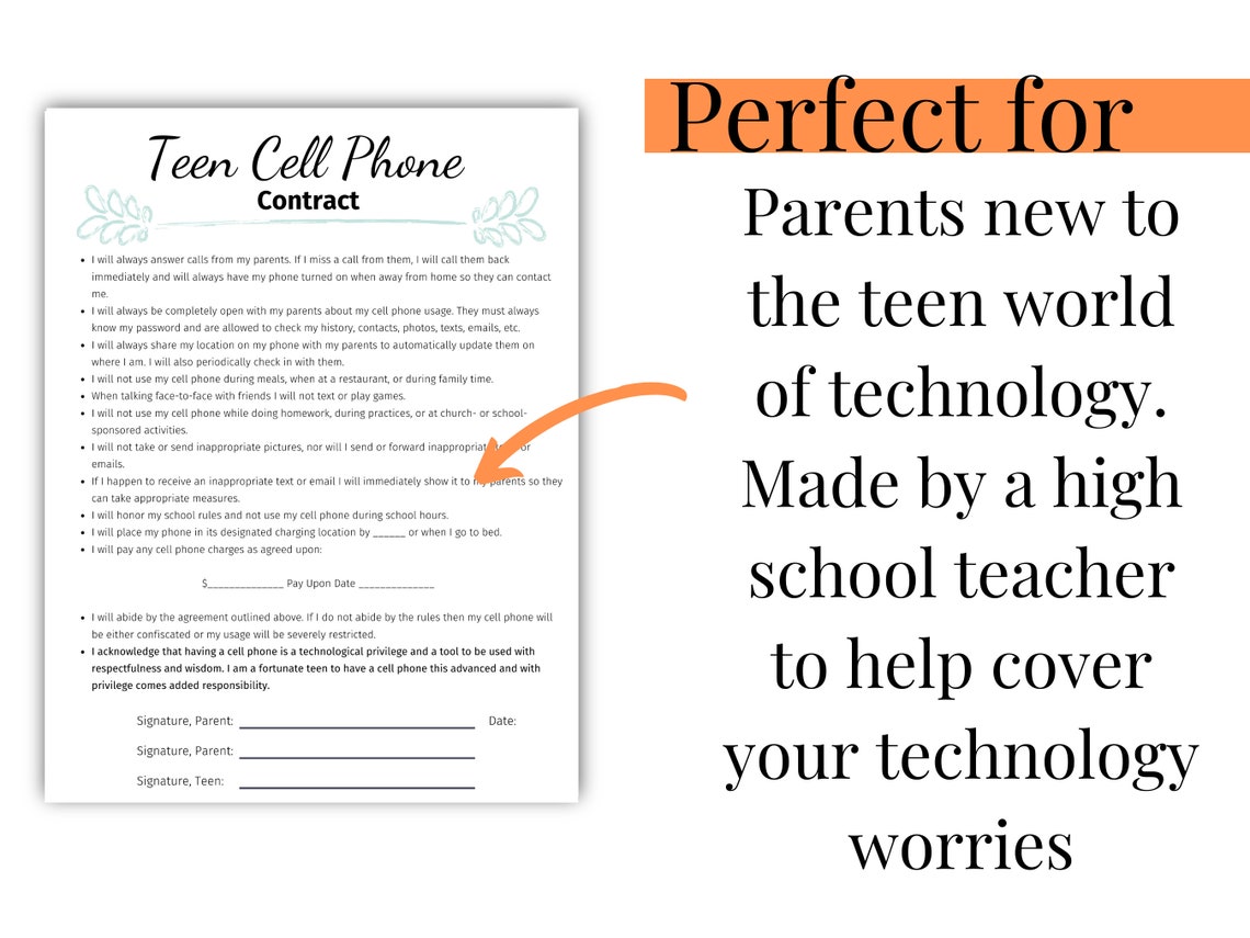Teen Cell Phone Contract Template: Family Technology Rules (PDF) - Etsy