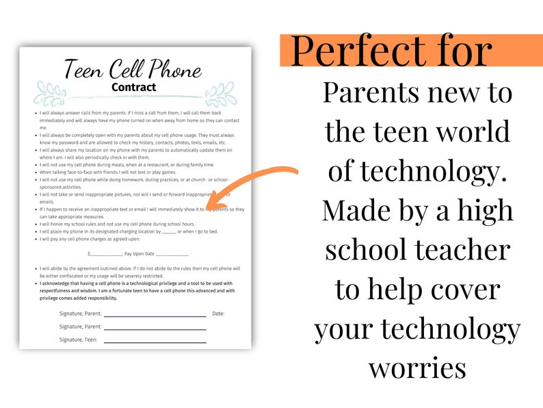 Teen Cell Phone Contract Template: Family Technology Rules (PDF) - Etsy