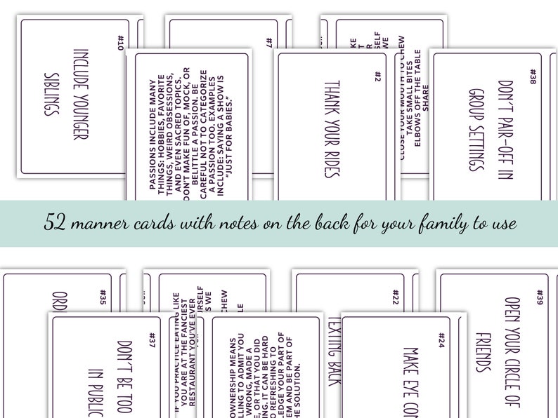 Teen Etiquette Cards: 52-week Family Manners (printable PDF) - Etsy