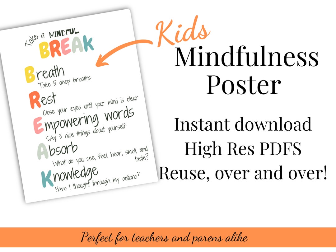 Kids Mindfulness Poster Teacher Classroom Mindfulness Artwork Digital ...