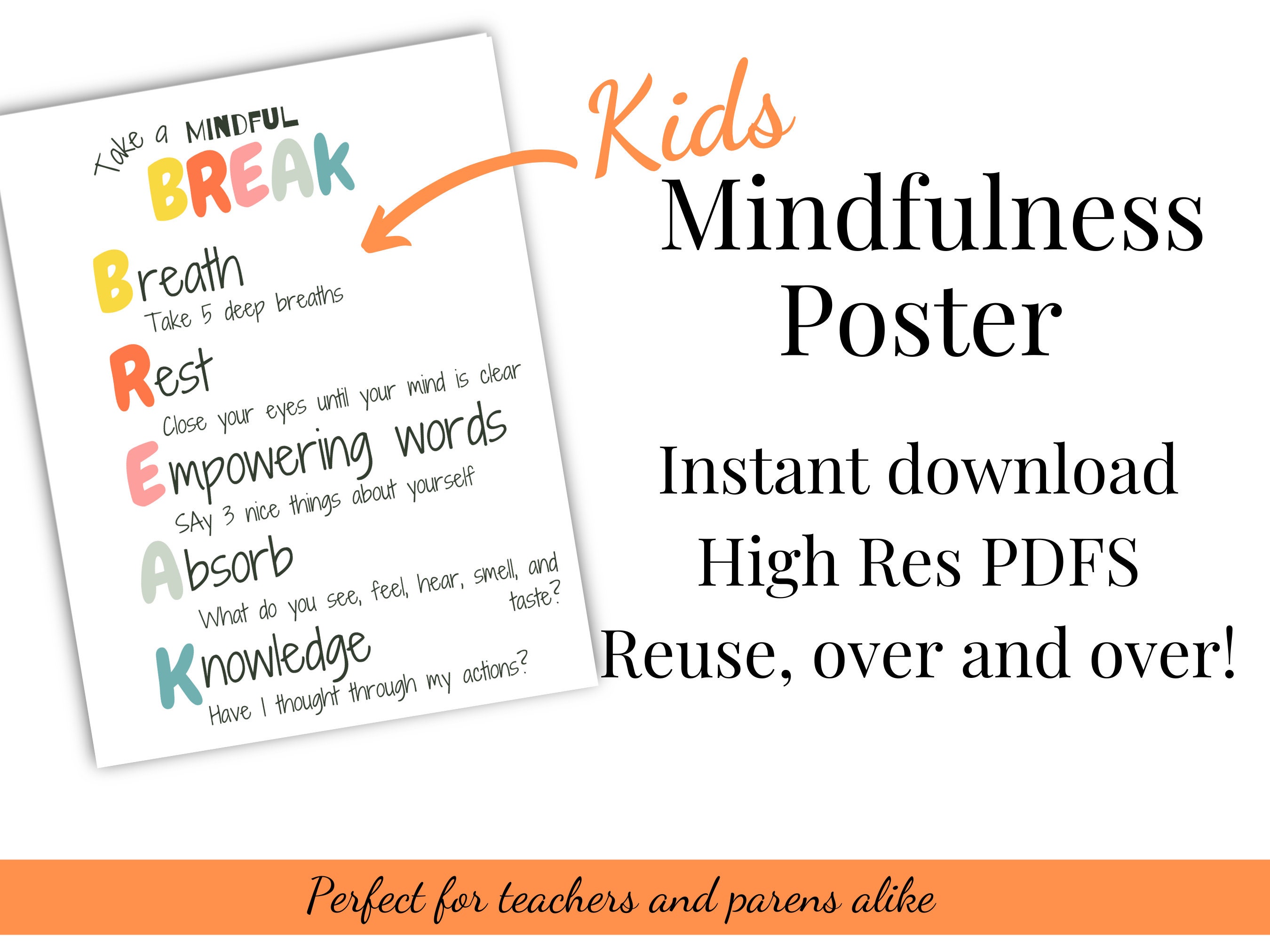 Kids Mindfulness Poster Teacher Classroom Mindfulness Artwork Digital ...
