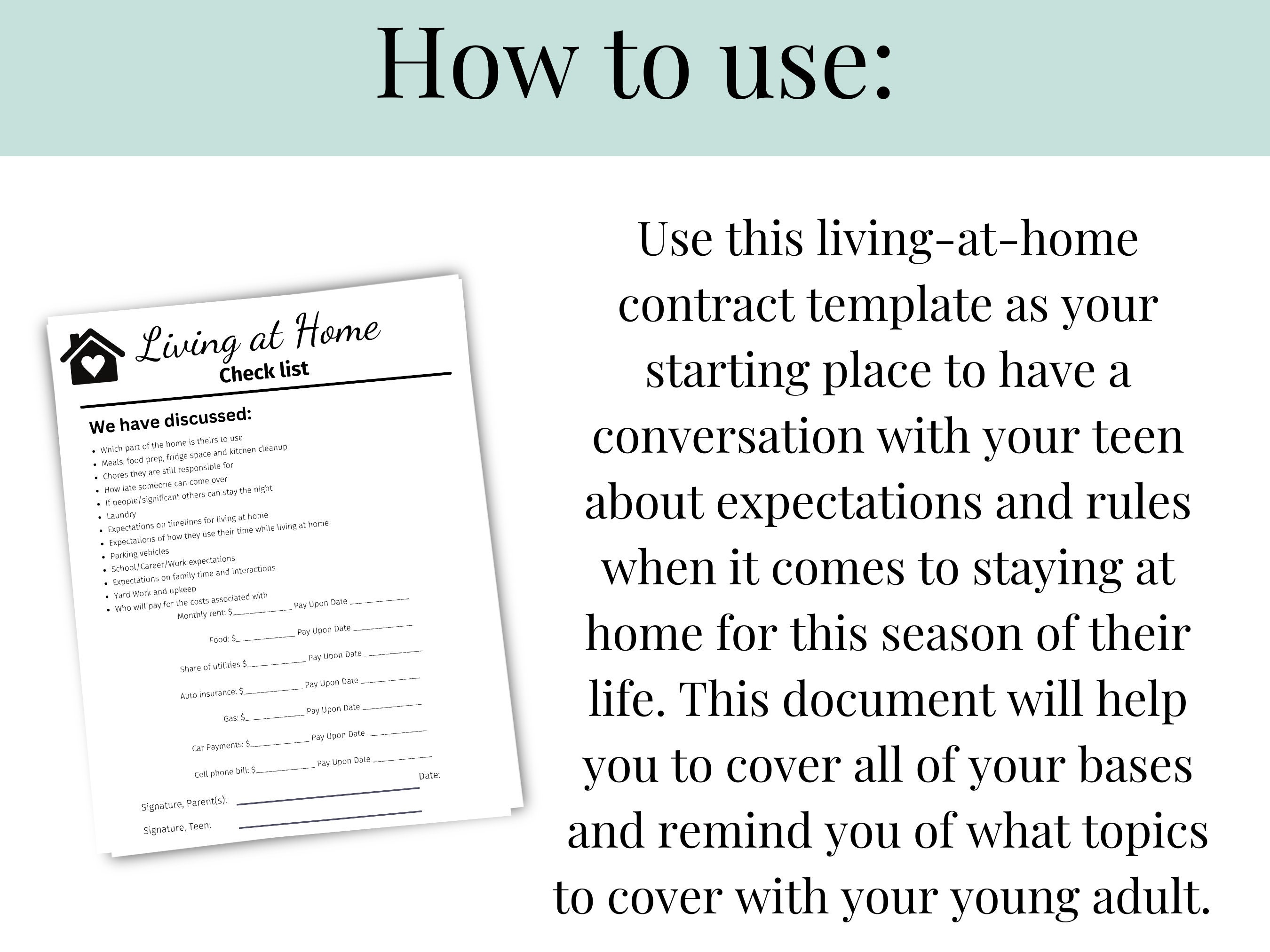 Teen Living at Home Contract Template (digital PDF) - Etsy